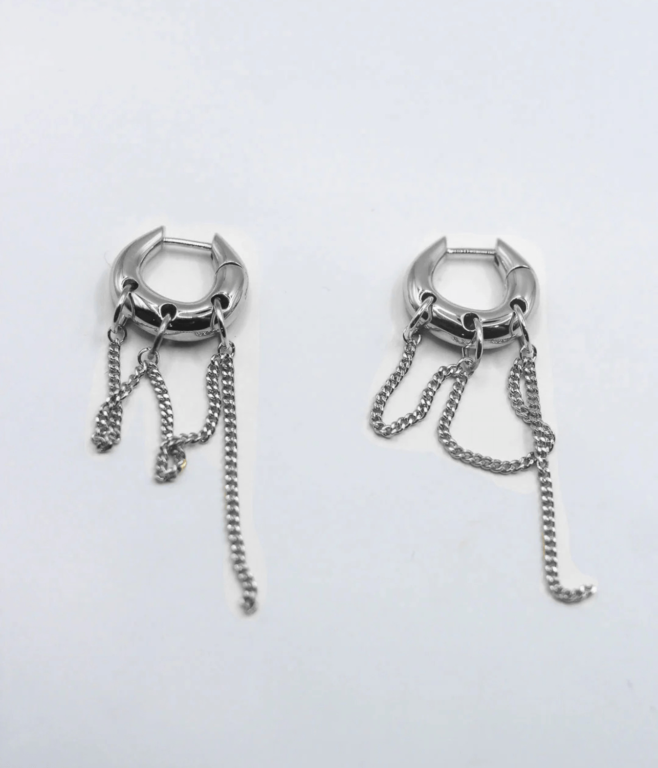DRIPPING CHAIN HUGGIE EARRINGS | SILVER | F AND H – FOR ARTISTS ONLY